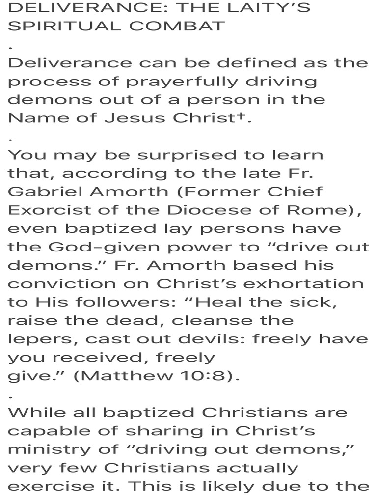 Deliverance: The Laity's Spiritual Combat | PDF | Exorcism ...