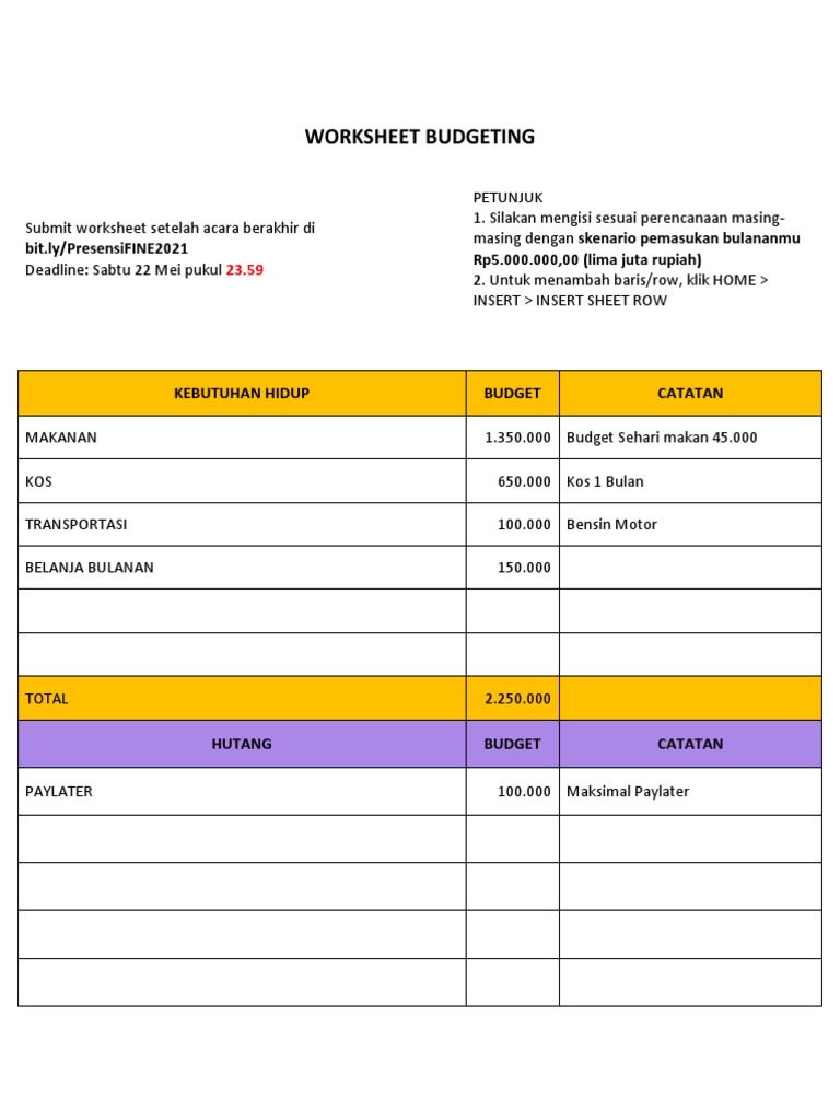 Contoh Budgeting Bulanan Sederhana | PDF