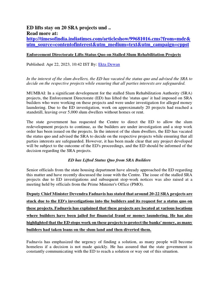 Ed - Removal of Stay Order On Sra Builders - 001 | Download Free PDF ...