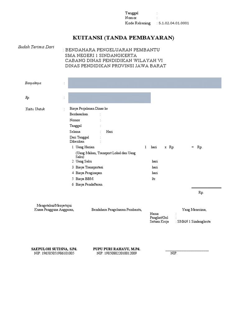 Kuitansi Perjalanan Dinas SMA Negeri 1 | PDF