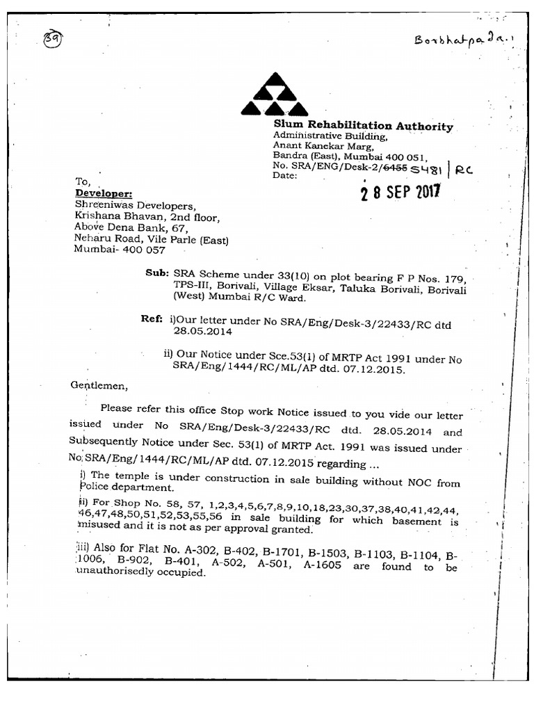 SRA_SCHEME_UNDER_33_10 - STOP WORK NOTICE - 001 | PDF