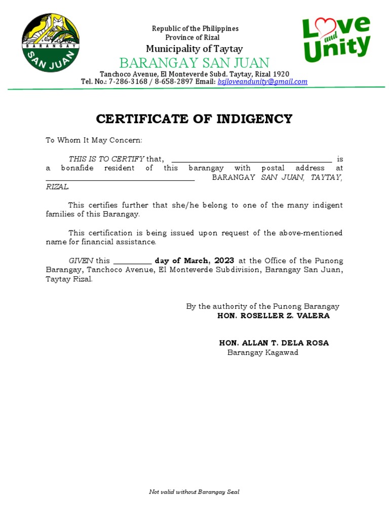 Certificate of Indigency | PDF