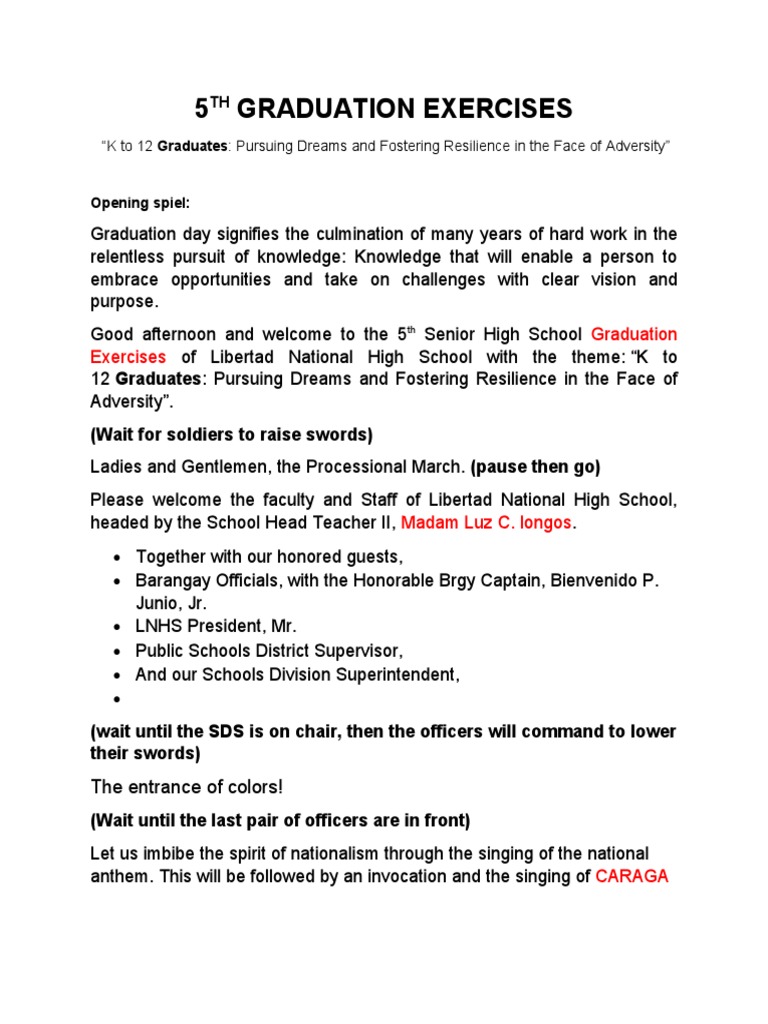 5TH Graduation Exercises Script | PDF | Career & Growth | Foreign Language Studies