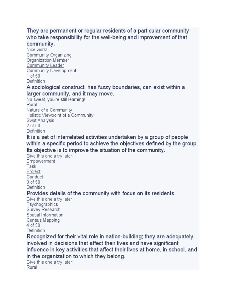 Community Engagement With Key Answer | PDF | Community | Empowerment