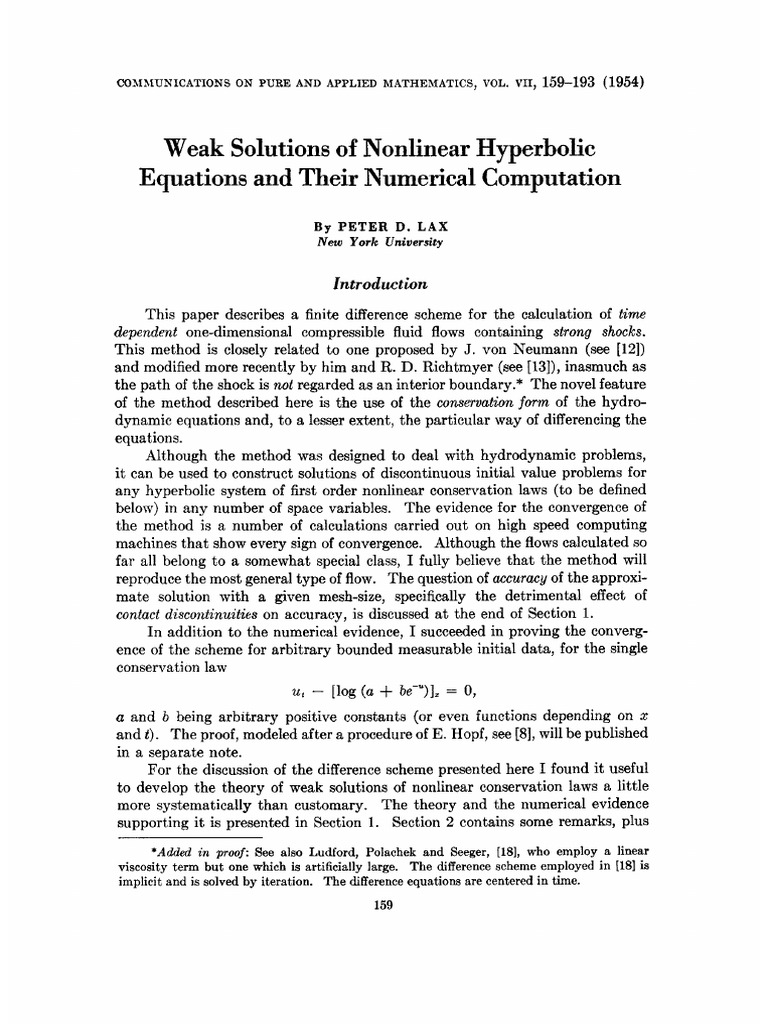 Weak Solution For The Hyperbolic Equations and Its Numerical Computation | PDF | Nonlinear ...