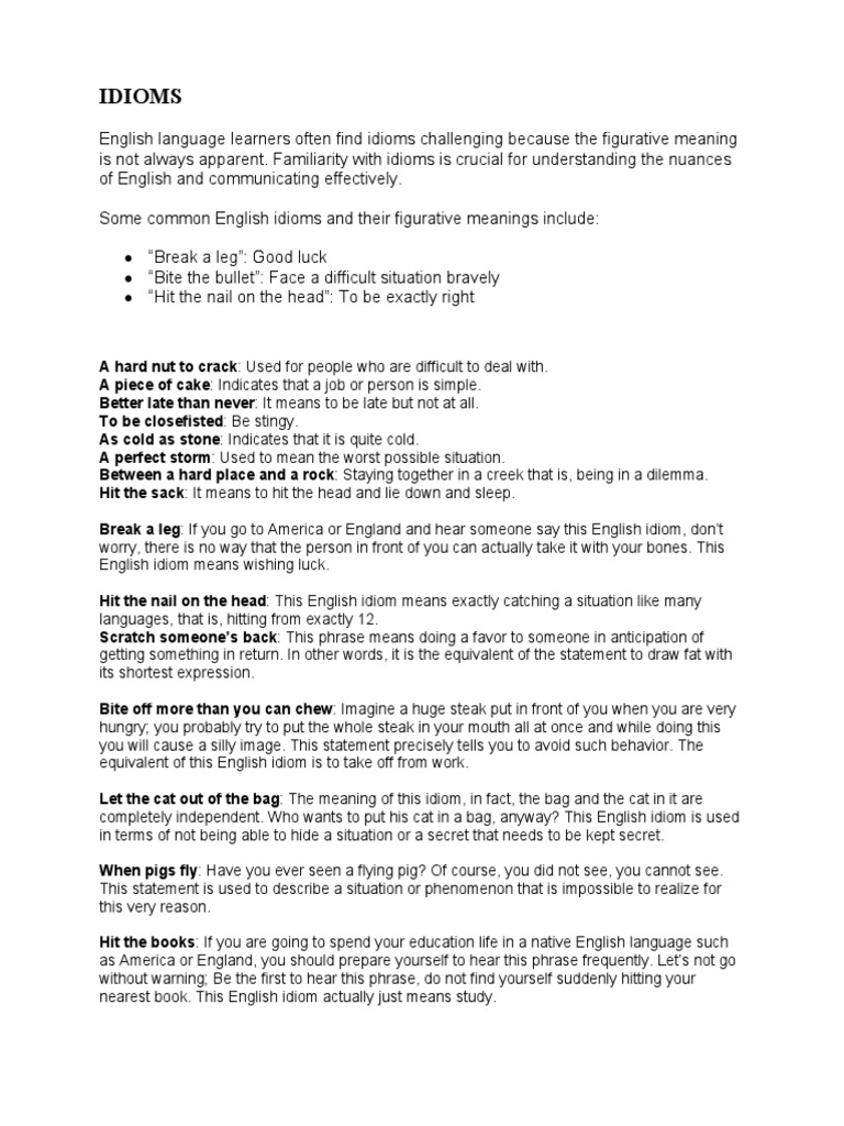 IDIOMS | PDF | Idiom | English Language