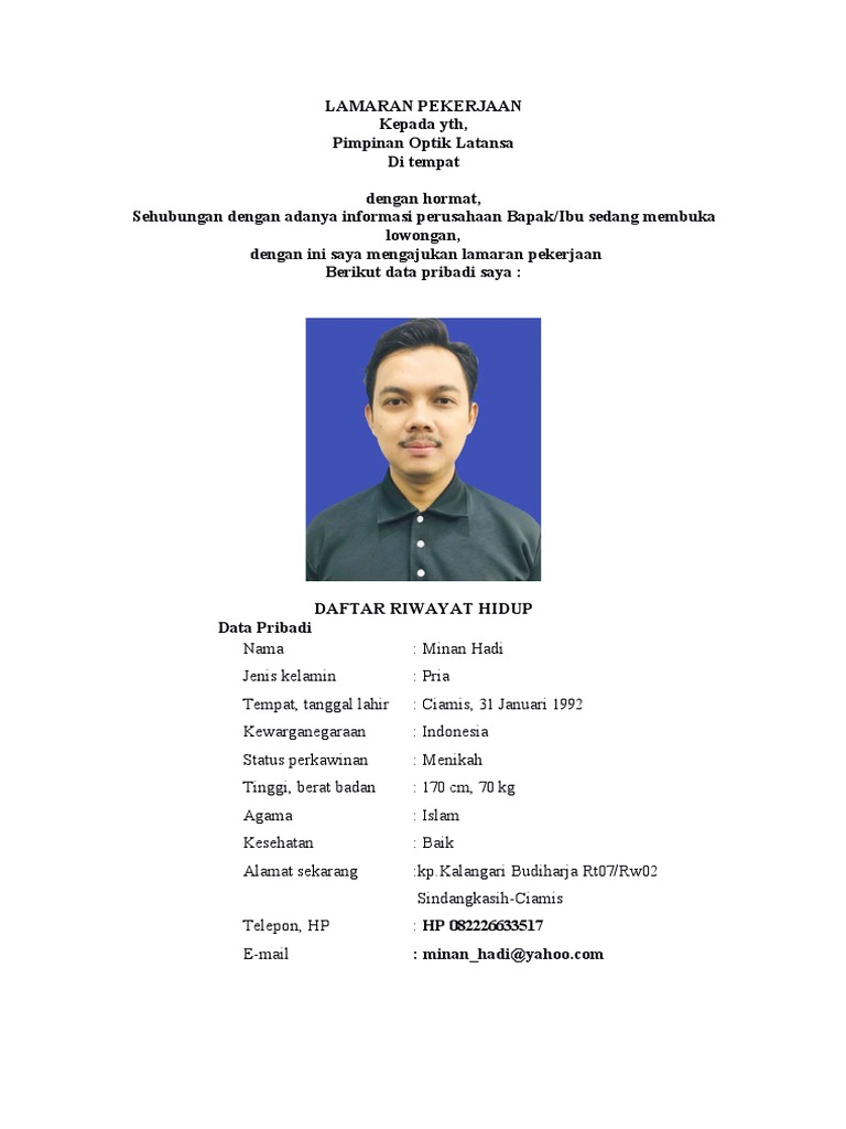 Lamaran Pekerjaan Untuk Optik Latansa 1 | PDF