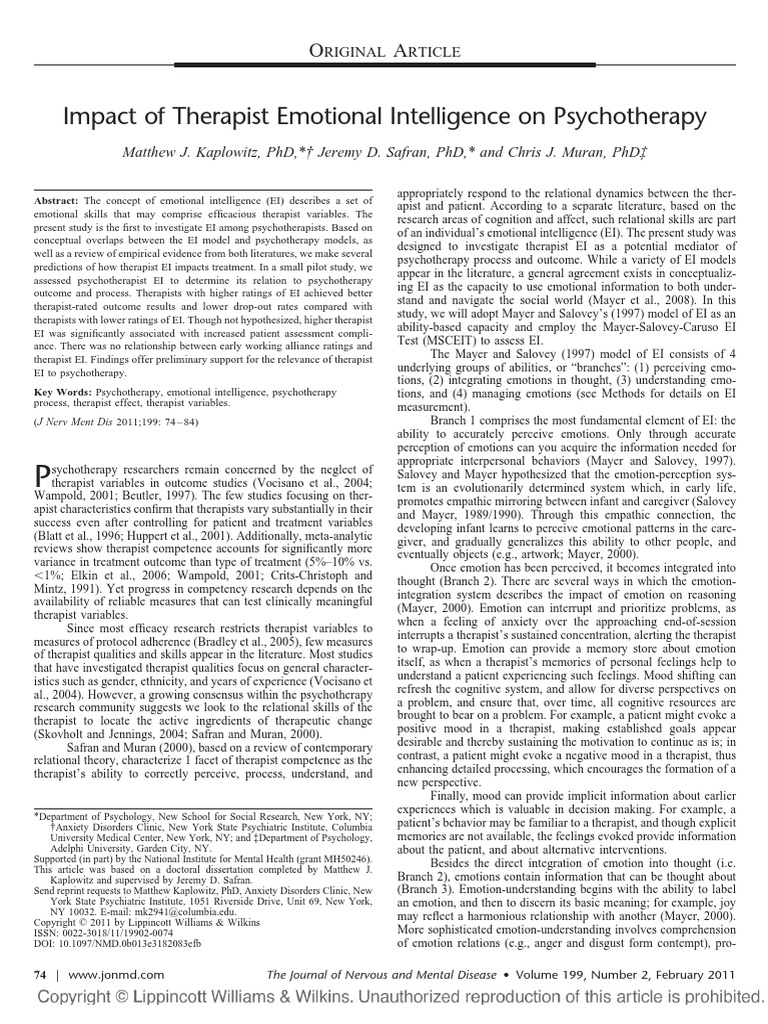 Impact of Therapist Emotional Intelligence On Psychotherapy | PDF ...