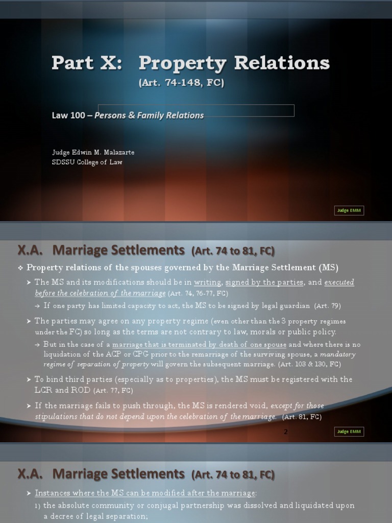Part X Property Relations | PDF | Marriage | Annulment