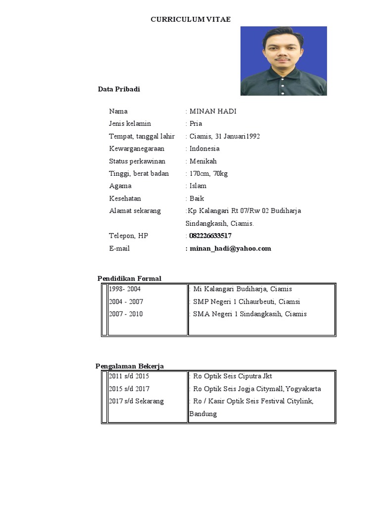 CV Minan Hadi Untuk Optik | PDF | Ilmu Sosial | Kesehatan Holistik