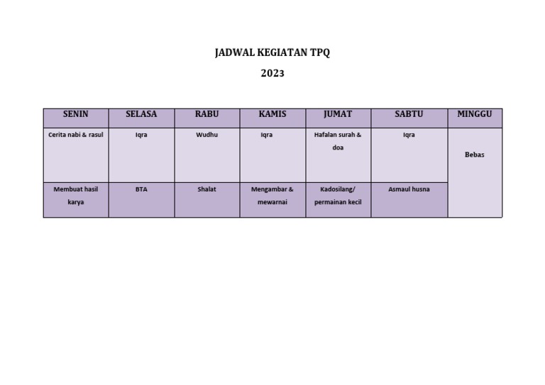 Jadwal Kegiatan TPQ 2022 | PDF