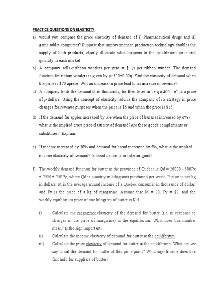 Practice Questions On Elasticity Pdf