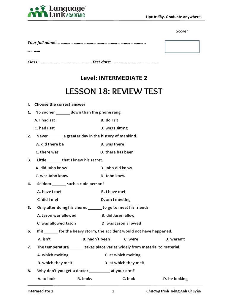18.2 in 2-Lesson 18-REVIEW Test - 24.5.20 | PDF | Understanding | Noise