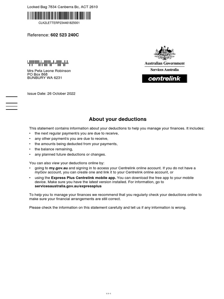 Deduction Statement | PDF | Child Support | Debt