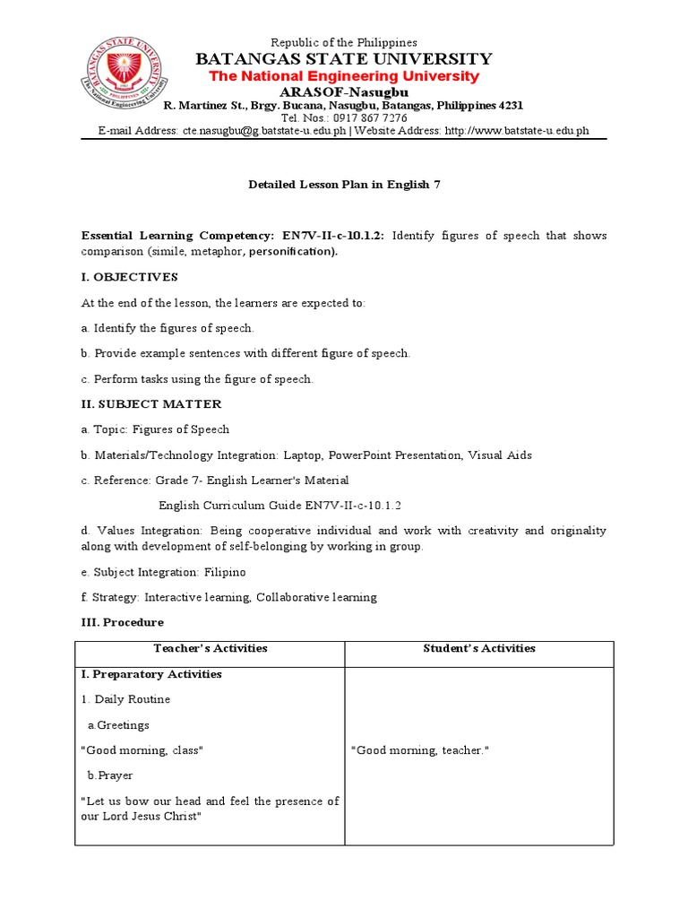 Output Lesson Plan 3 | Download Free PDF | Metaphor | Lesson Plan