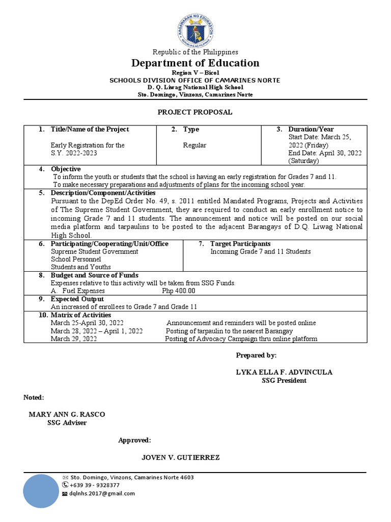 Early Registration Proposal for Grades 7 & 11 | PDF | Government
