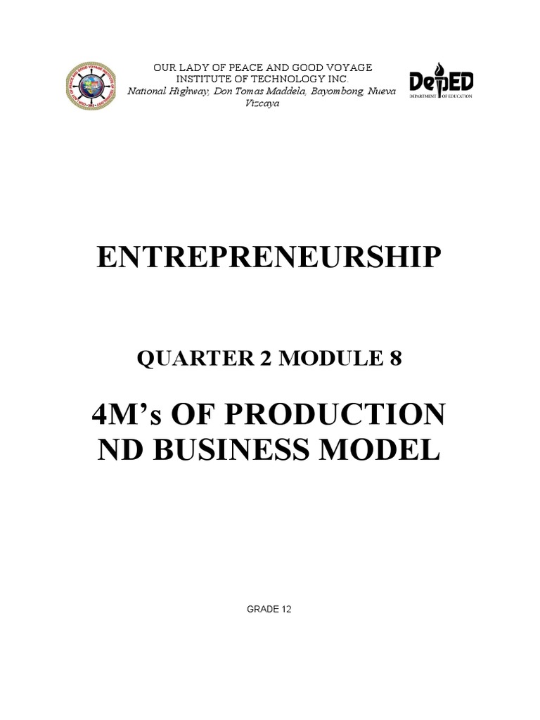 ENTREPRENEURSHIP QUARTER 2 MODULE 8 4M's OF PRODUCTION ND BUSINESS ...