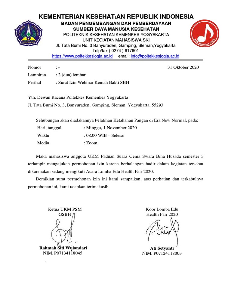 Surat Izin Webinar SBH | PDF