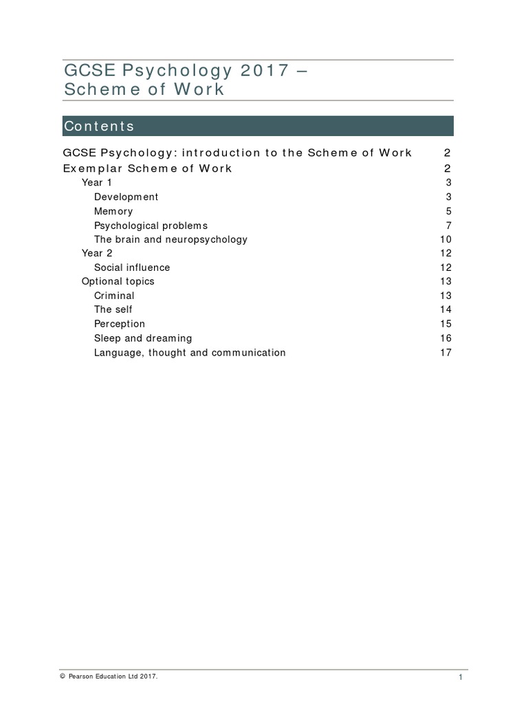 Pearson Gcse Psychology Scheme of Work | PDF | Major Depressive ...