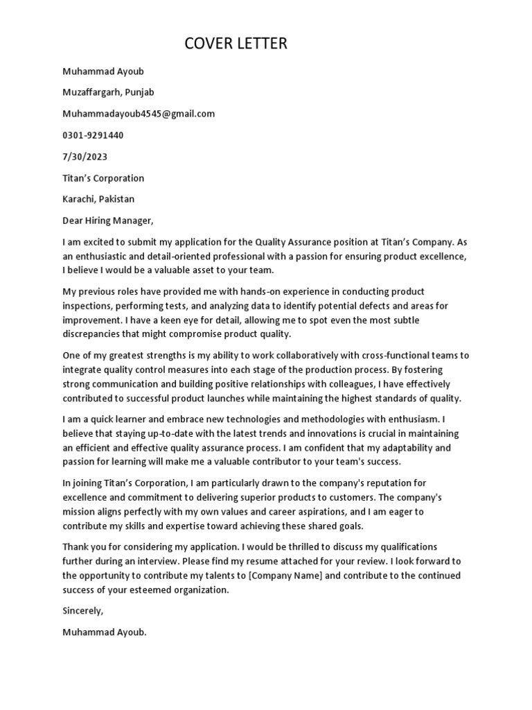 Cover Letter Titan's | PDF