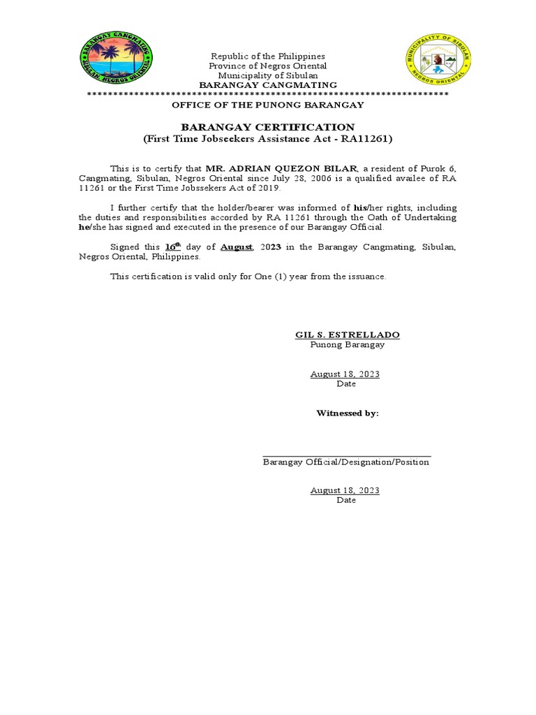 First Time Jobseeker Certification | PDF | Government | Justice