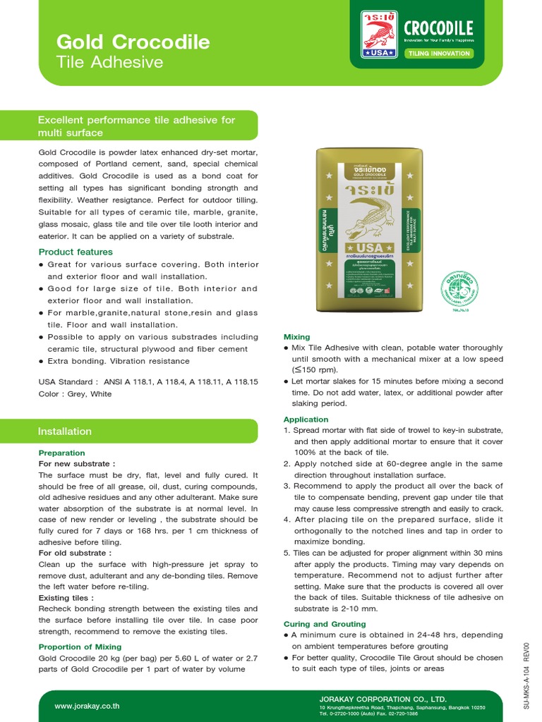 Gold Crocodile: Tile Adhesive | PDF | Mortar (Masonry) | Tile