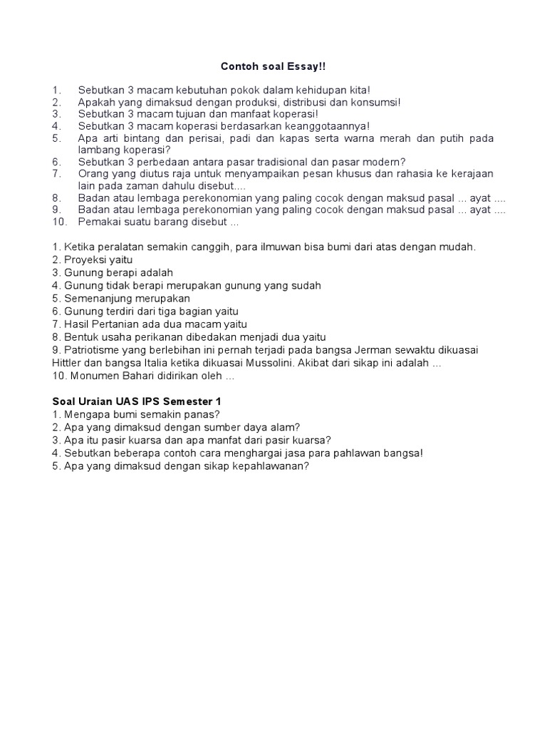 Contoh Soal Essay IPS | PDF