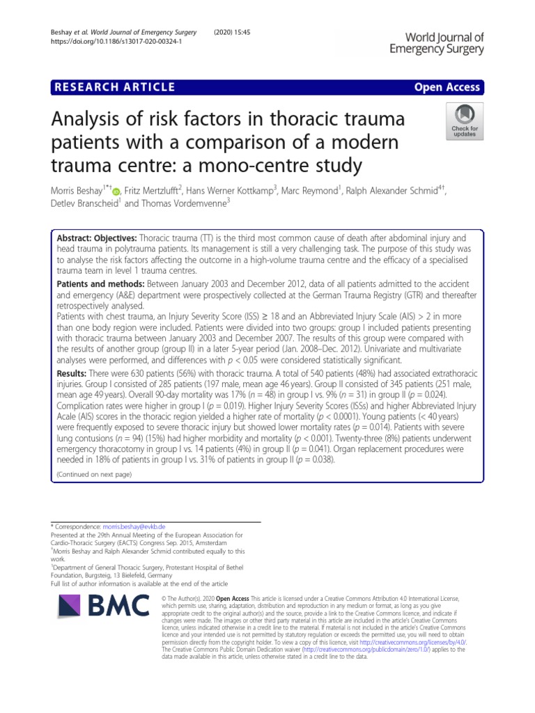 Analysis of Risk Factors in Thoracic Trauma Patients With A Comparison ...