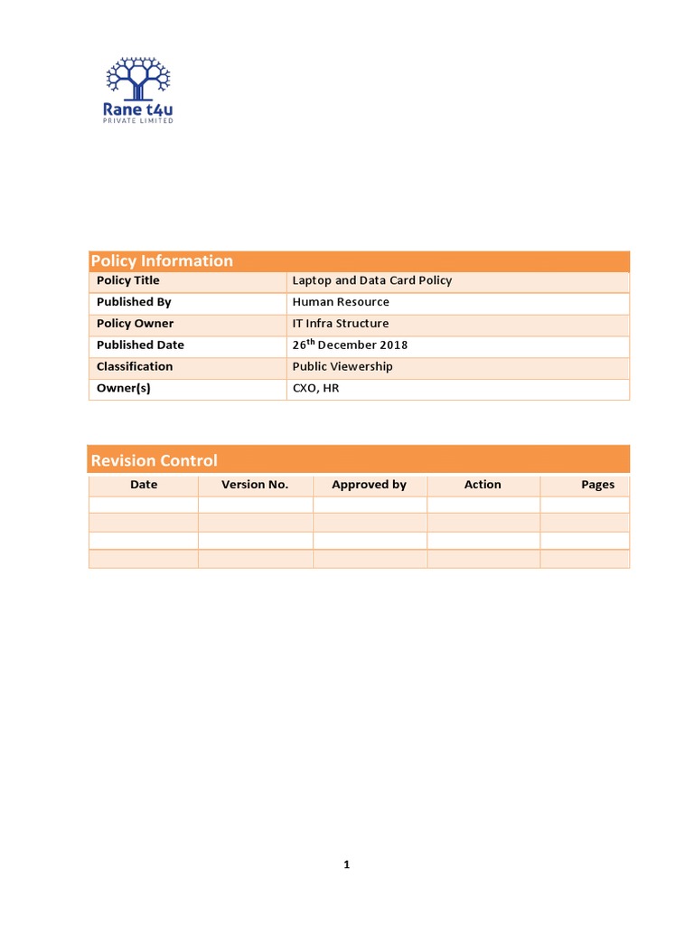 Laptop and Data Card Policy | PDF | Laptop | Employment