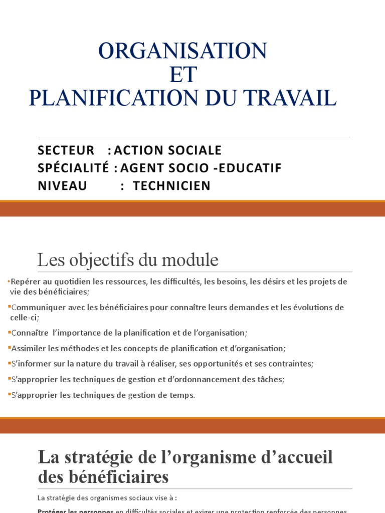 Planification Et Organisation Du Travail Cours | PDF | Invalidité | Planification