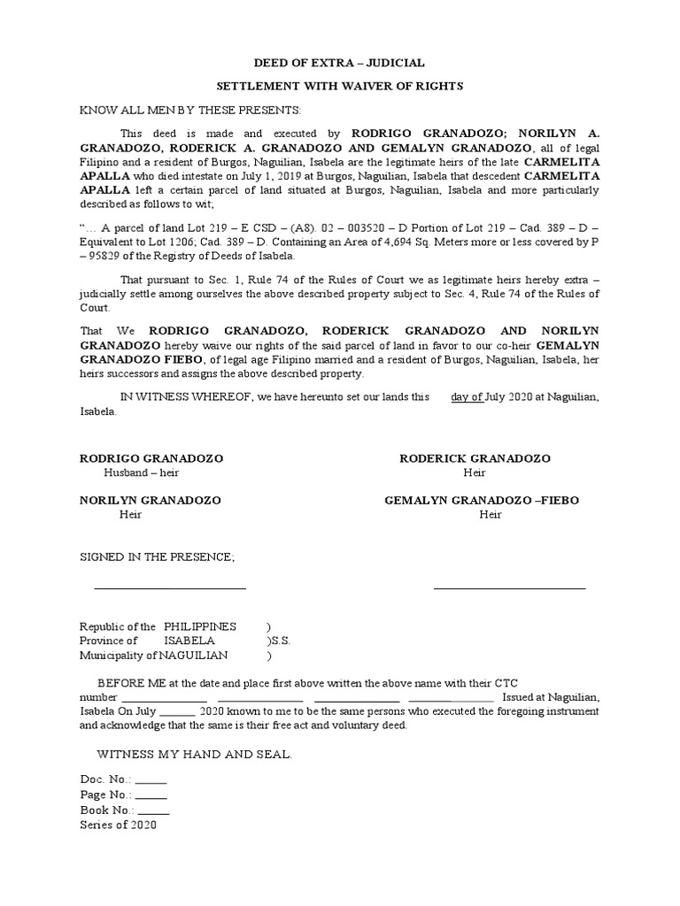 Deed of Extra-Judicial Settlement | PDF Deed of Extra-Judicial Settlement | PDF