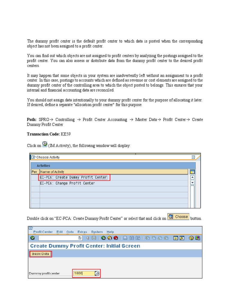 Profit Center Is The Default Profit Center To Which Data Is Posted When The Corresponding Object ...