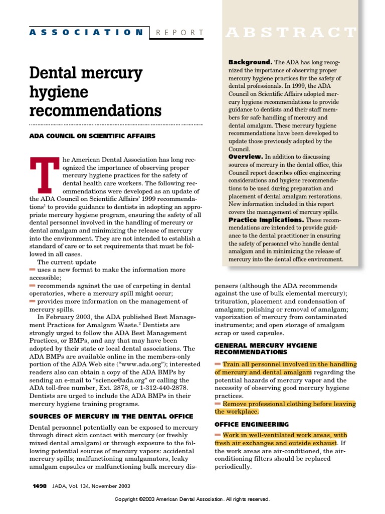 Dental Mercury Hygiene Recommendations | PDF | Mercury (Element) | Dentist