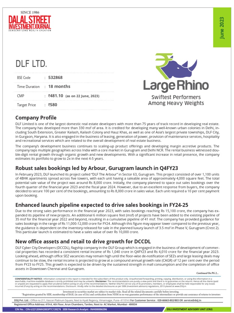 75 - Largerhinoliverecommendation - DLF LTD | PDF | Investing | Securities (Finance)