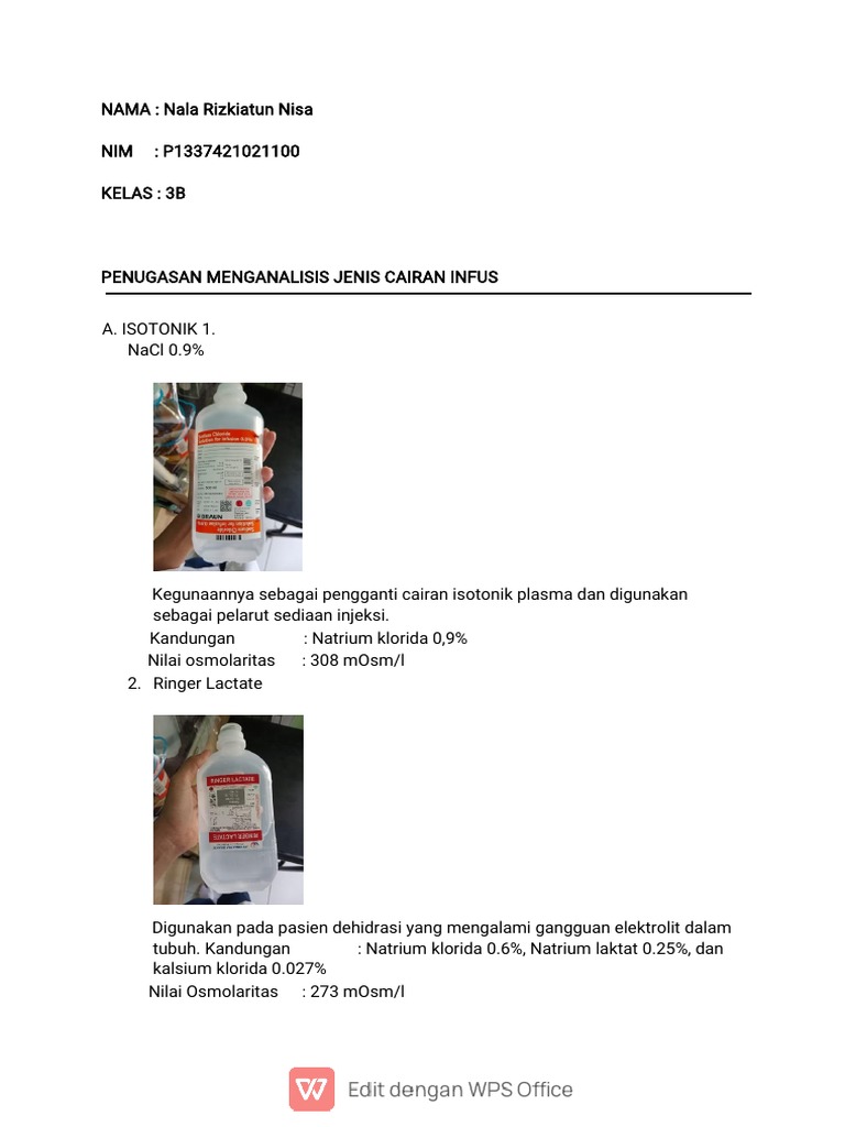 Analisis Jenis Cairan Infus Medis | PDF