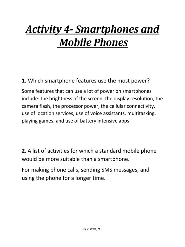 Activity 4 - Smartphones and Mobile Phones by Vishwa | PDF