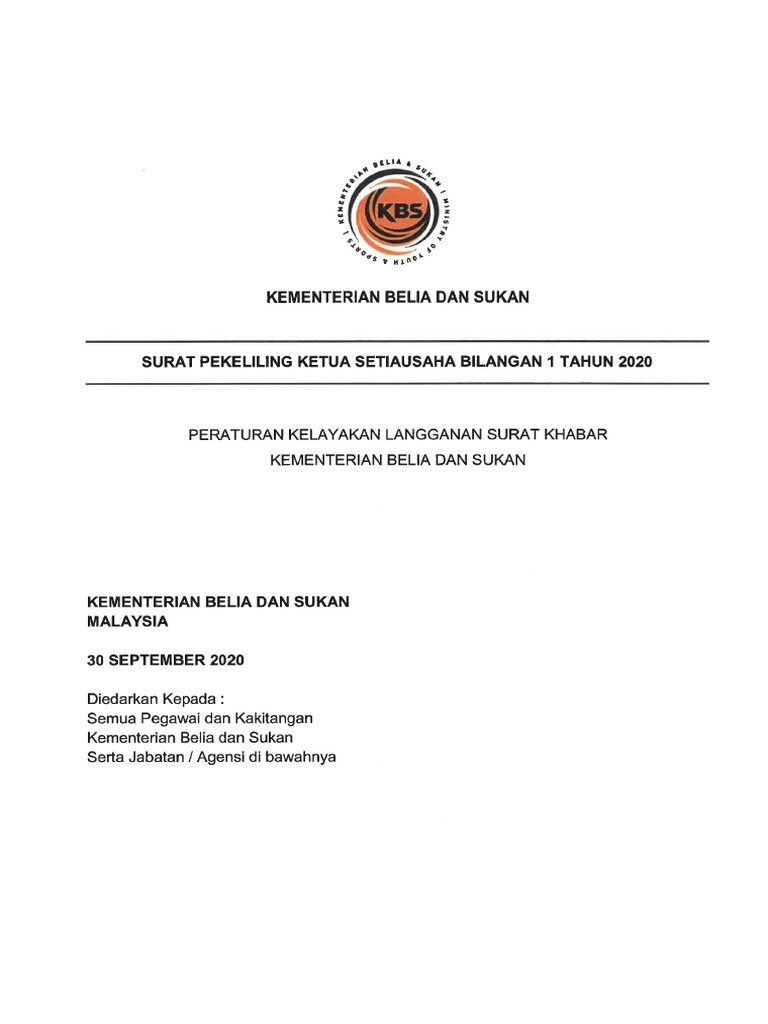 Surat Pekeliling Ksu Bilangan 1 Tahun 2020 Surat Khabar | PDF