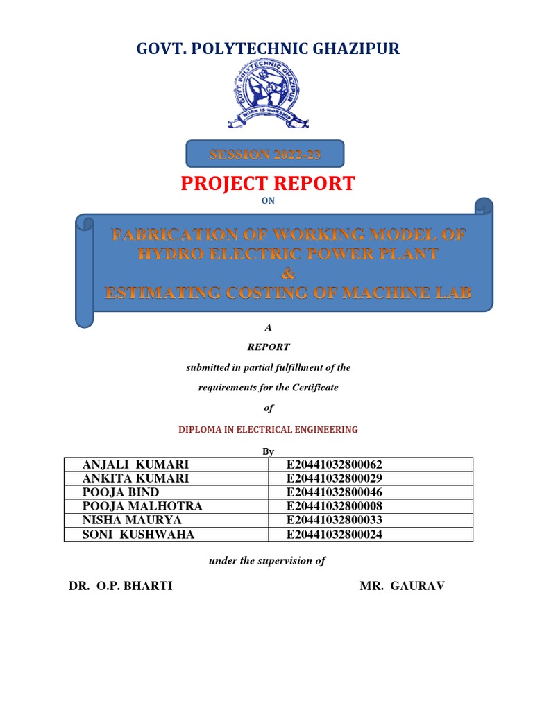 Polytechnic Project FABRICATION OF WORKING MODEL OF HYDRO ELECTRIC ...