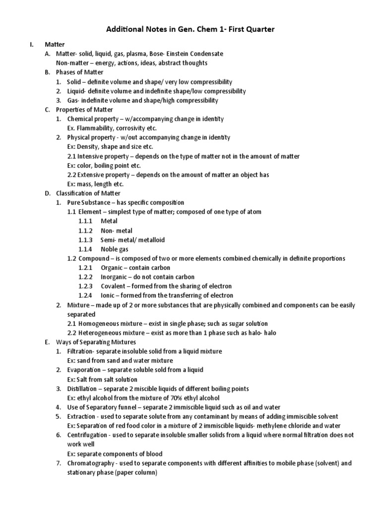 Supplemental-Notes-in-Gen-Chem-1-First-Quarter | PDF | Ion | Mixture