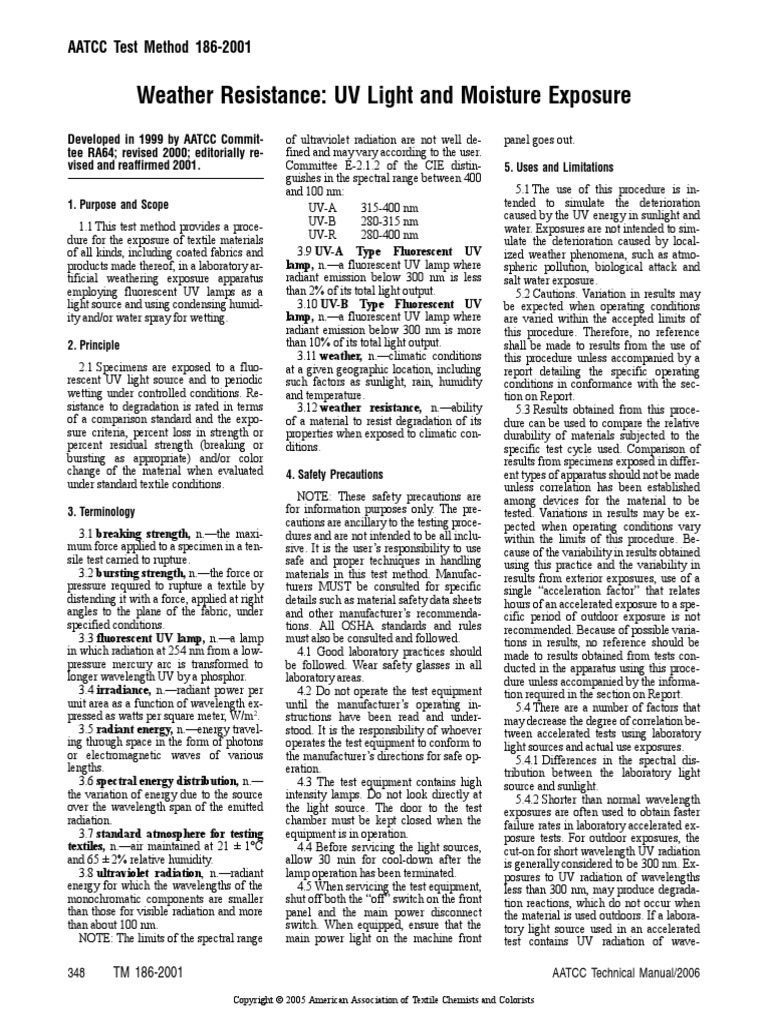 AATCC Test Method 186-2001 | PDF | Ultraviolet | Electromagnetic Radiation