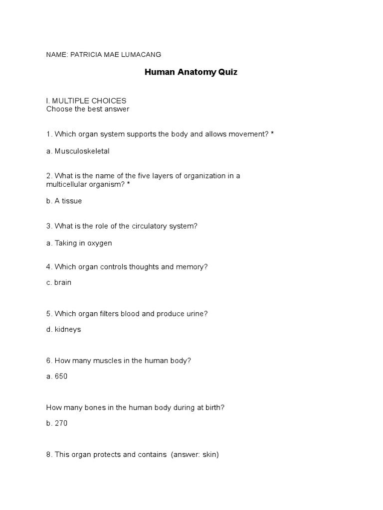 Human Anatomy Quiz | PDF
