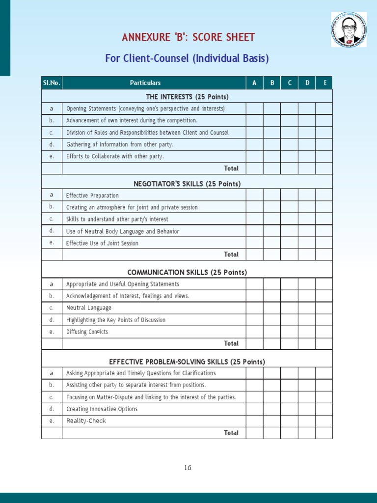 Negotiation-Mediation Score Sheets | PDF | Mediation | Negotiation
