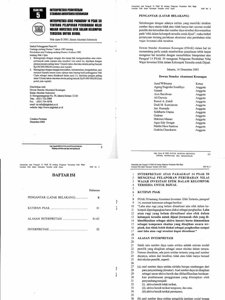 ISAK 5 - Interpretasi Paragraf 14 PSAK 50 | PDF