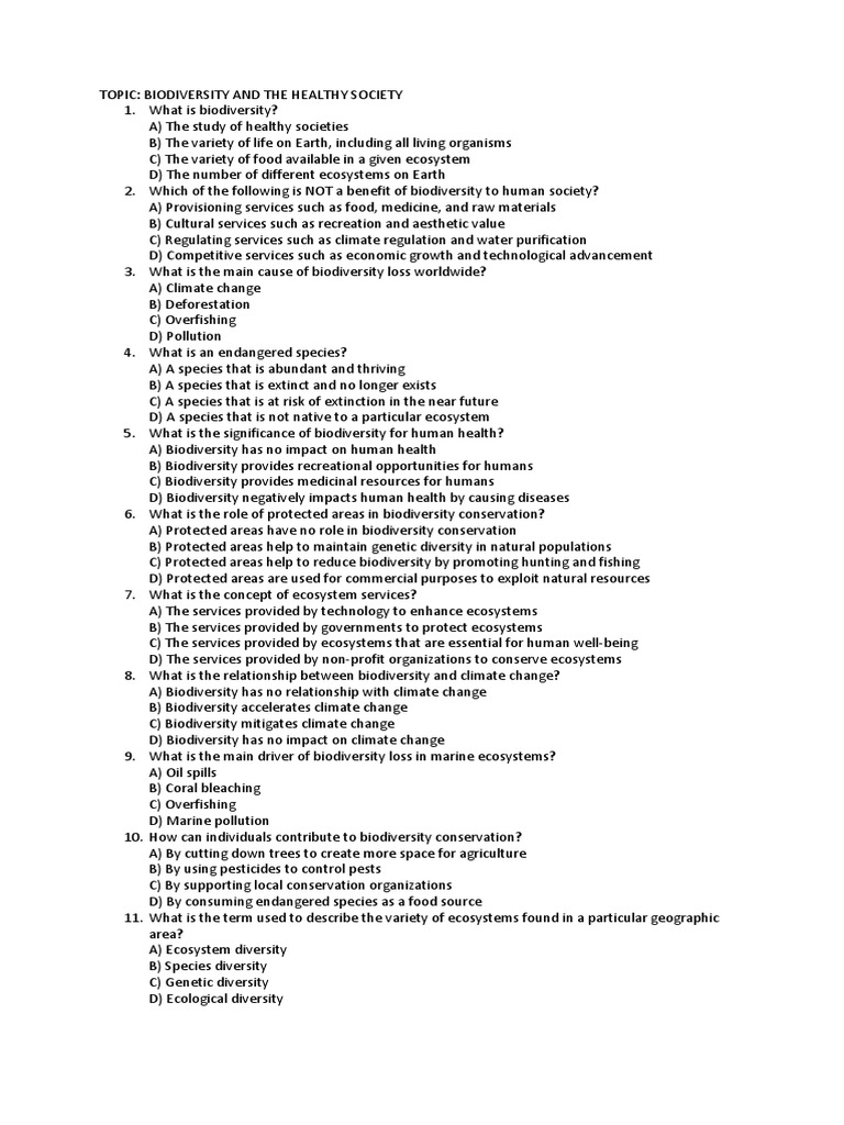 Quiz Biodiversity | Download Free PDF | Biodiversity | Conservation Biology