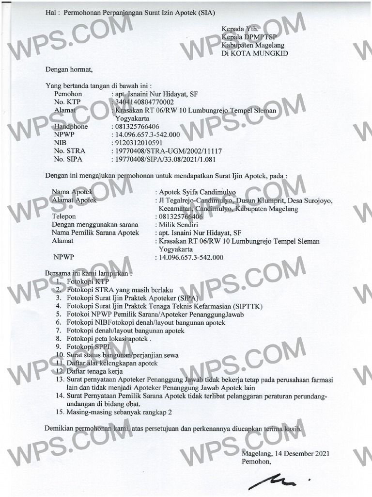 Surat Permohonan Perpanjangan SIA | PDF