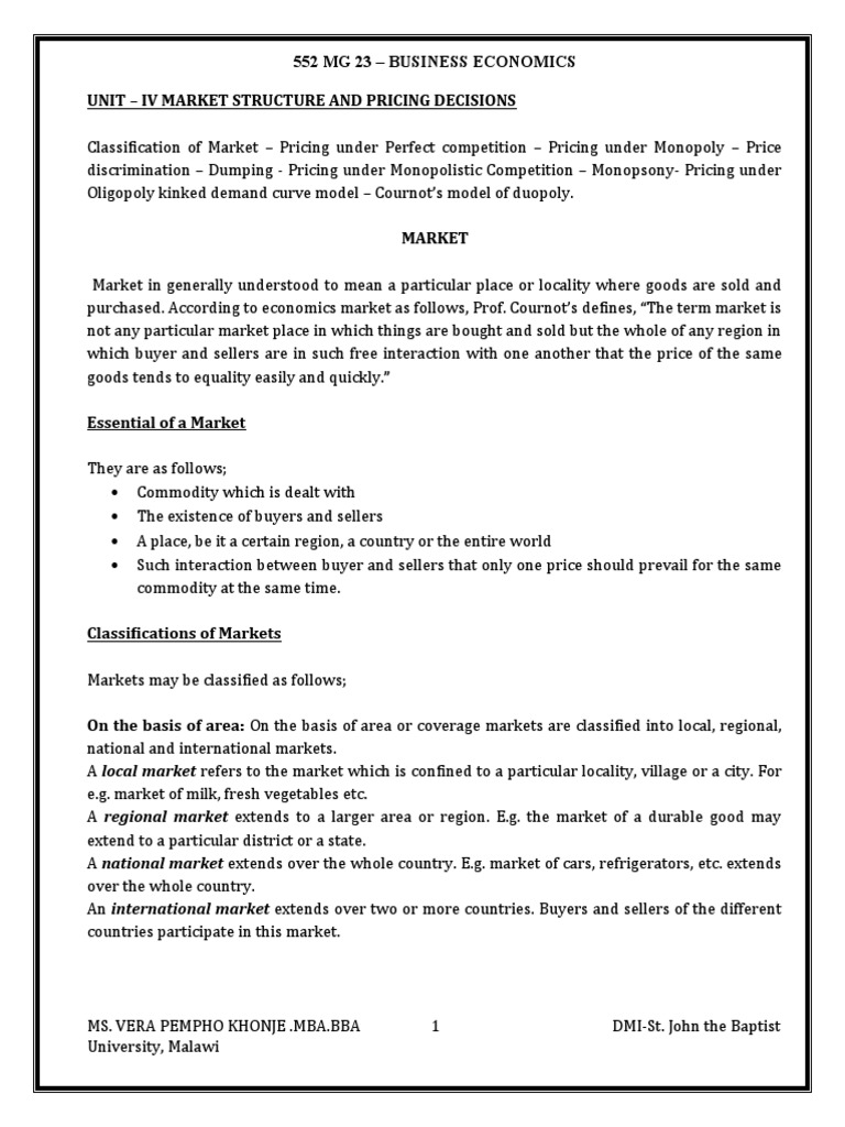 Business Economics Unit 4 | PDF | Monopoly | Profit (Economics)