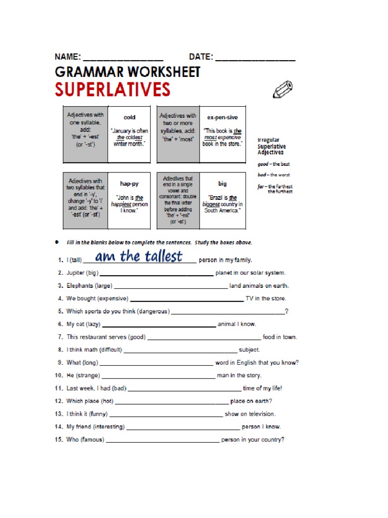 Superlative Exercises | PDF