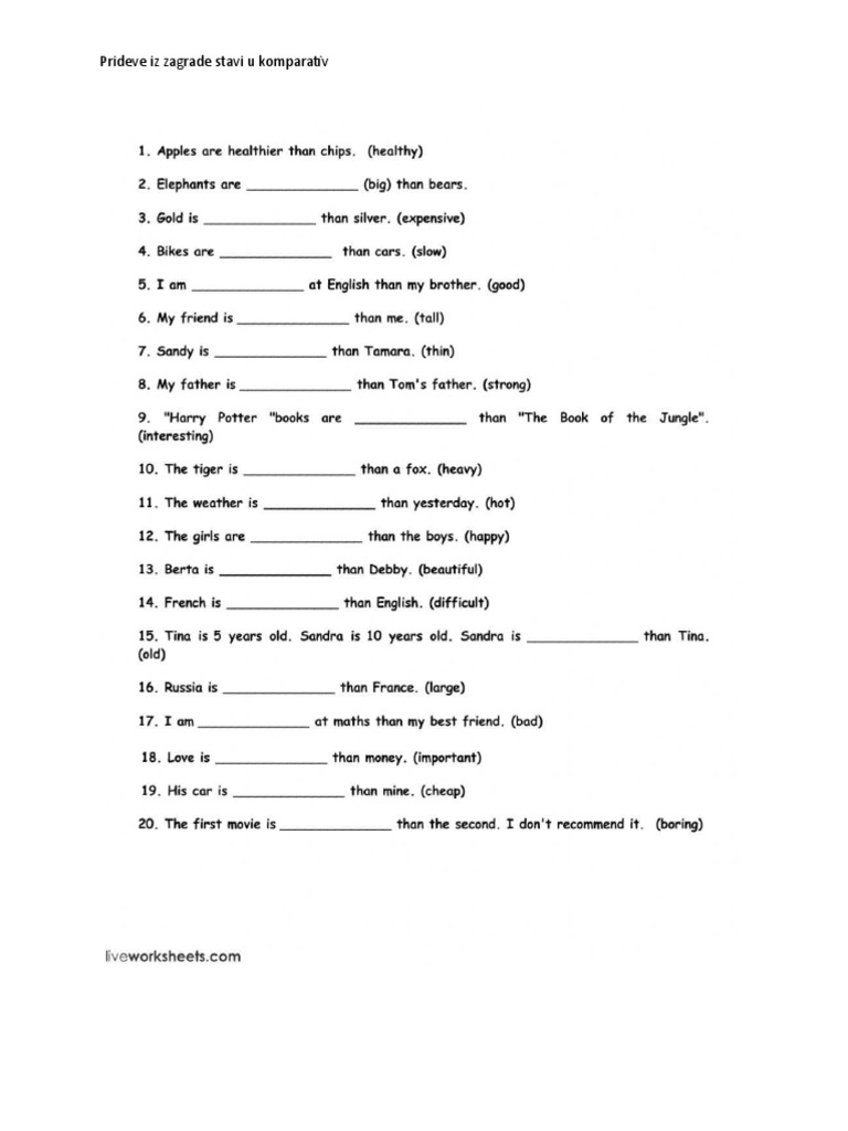 Comparison of Adjectives-Exercises | PDF