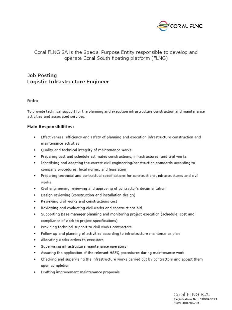 Job Posting - Logistic Infrastructure Engineer | PDF | Civil ...