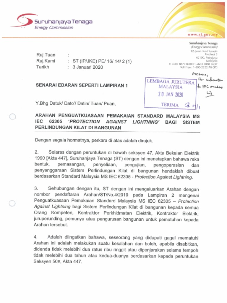 Suruhanjaya Tenaga - Letter For LPS | PDF